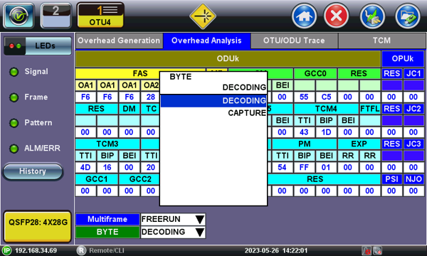 How to Capture a Sequence of OTN Overhead Bytes?