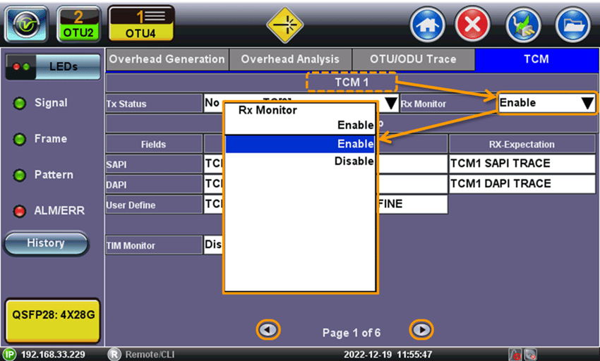 Test Set Can't Detect OTU4 TCM Alarm or Error Events